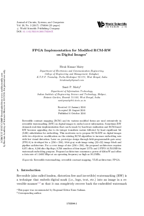 Pdf Fpga Implementation For Modi¯ed Rcm Rw On Digital Images Hirak Maity