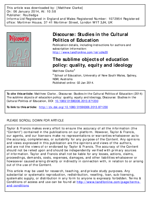 (PDF) The sublime objects of education policy: Quality, equity and ideology