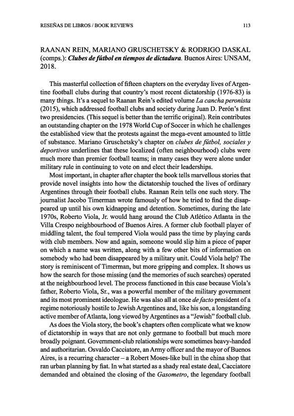 (PDF) David Shenin´s Review of "Clubes de fútbol en tiempos de ...
