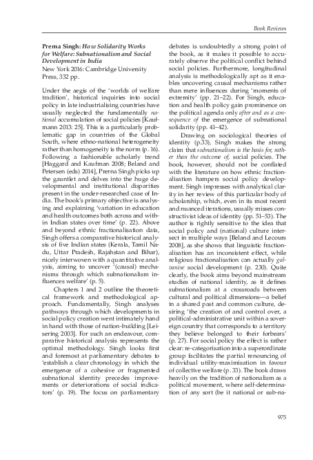 (PDF) Book review - P. Singh, How solidarity works for welfare ...