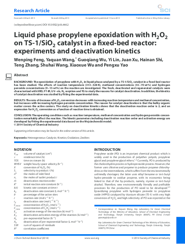 (PDF) (2014)Liquid phase propylene epoxidation with H2O2 on TS 1SiO2 ...