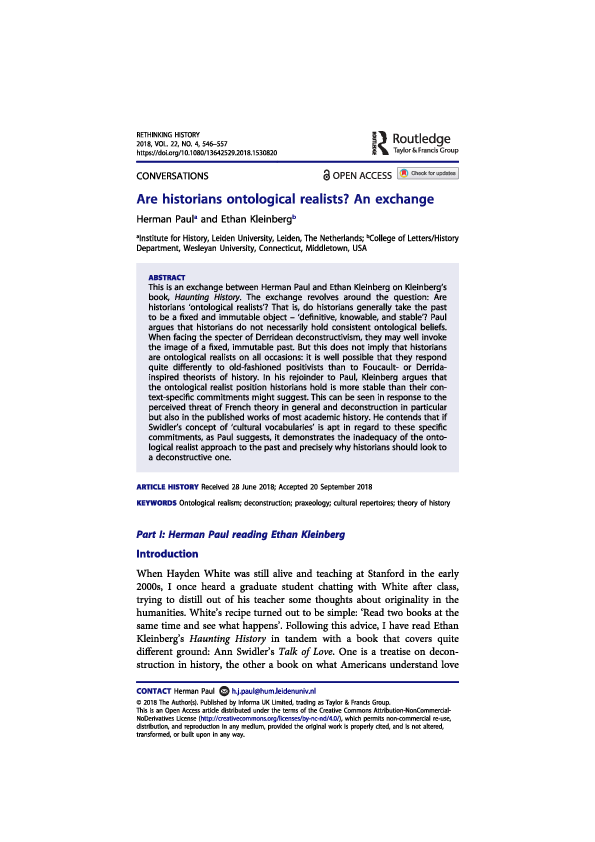 (PDF) Are Historians Ontological Realists? An Exchange (Rethinking ...