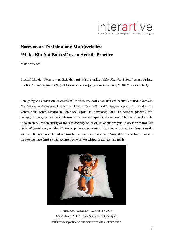 (PDF) Notes on an Exhibitat and Ma(r)teriality. ‘Make Kin Not Babies ...