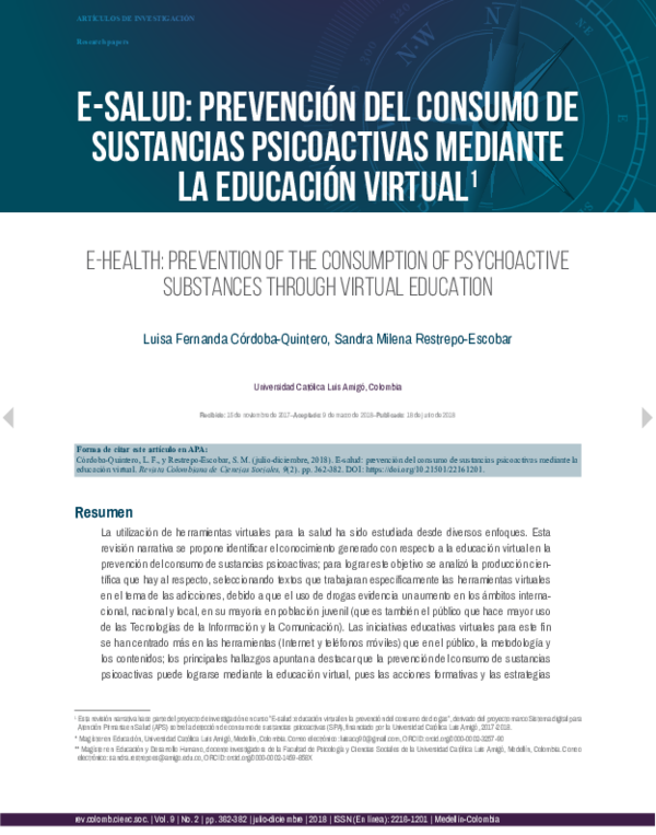 (PDF) E-salud: prevención del consumo de sustancias psicoactivas mediante la educación virtual