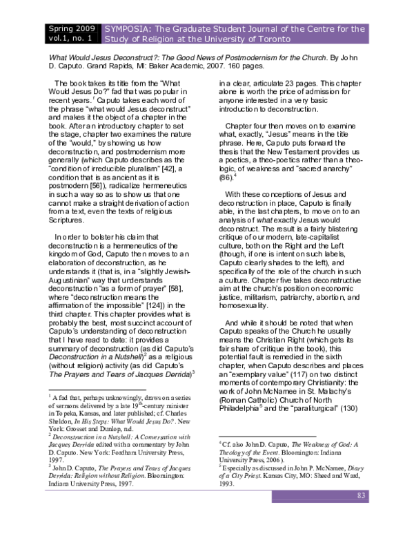 (PDF) What Would Jesus Deconstruct? (John D. Caputo)