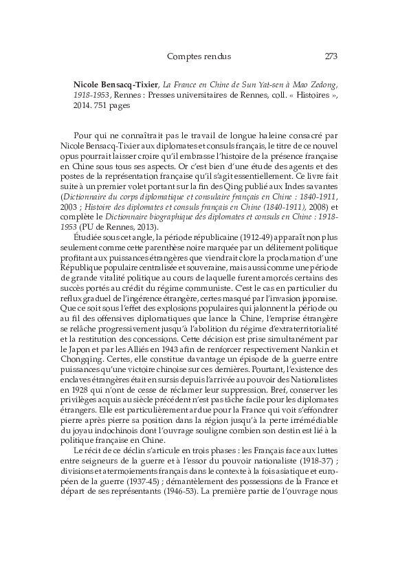 (PDF) La France en Chine de Sun Yat-sen à Mao Zedong, 1918-1953 par ...
