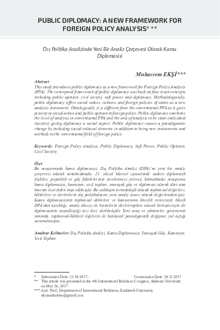 (PDF) Public Diplomacy: A New Framework for Foreign Policy Analysis