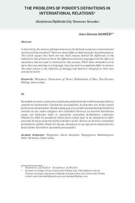 (PDF) The Problems of Power’s Definitions in International Relations