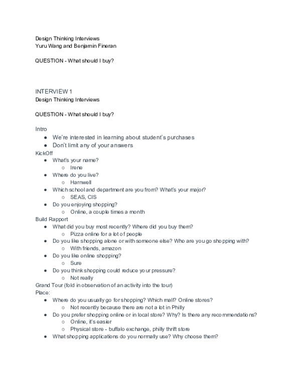 (PDF) Design Thinking Interviews - Results only