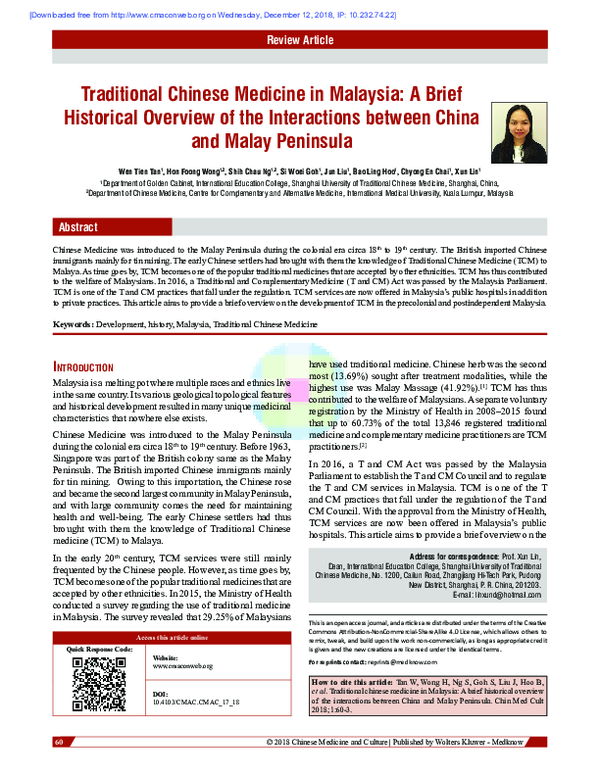 (PDF) Traditional Chinese Medicine in Malaysia: A Brief Historical ...