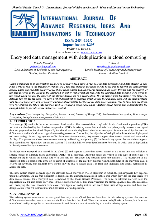 Pdf Encrypted Data Management With Deduplication In Cloud Computing