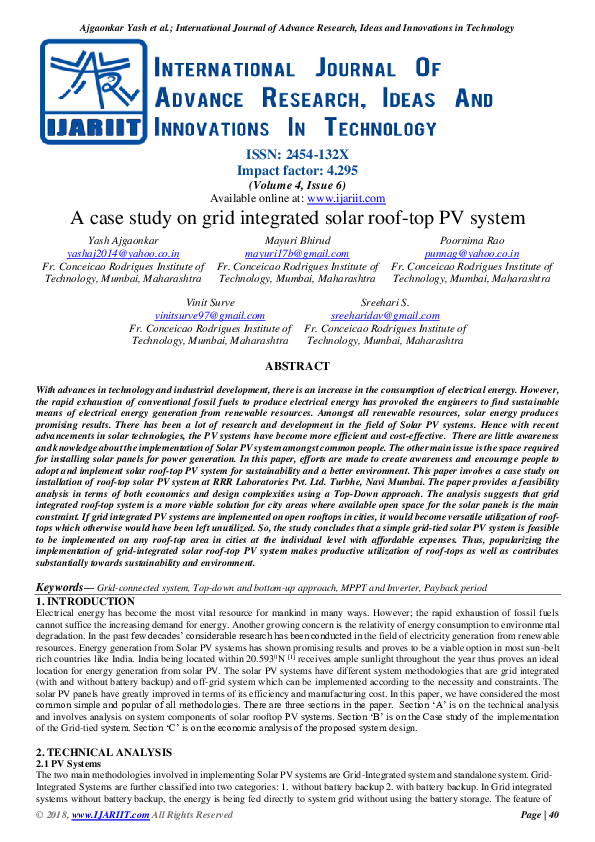 (PDF) A case study on grid integrated solar roof-top PV system
