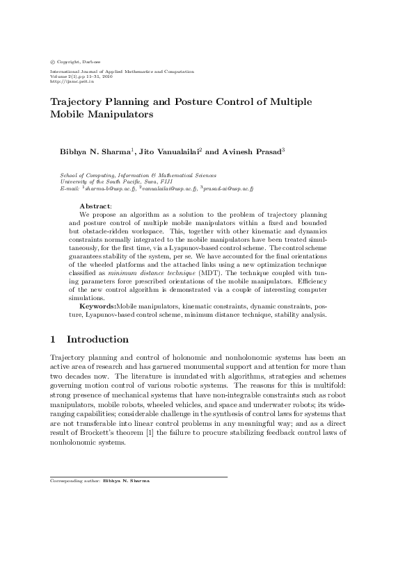 (PDF) Trajectory Planning and Posture Control of Multiple Mobile Manipulators