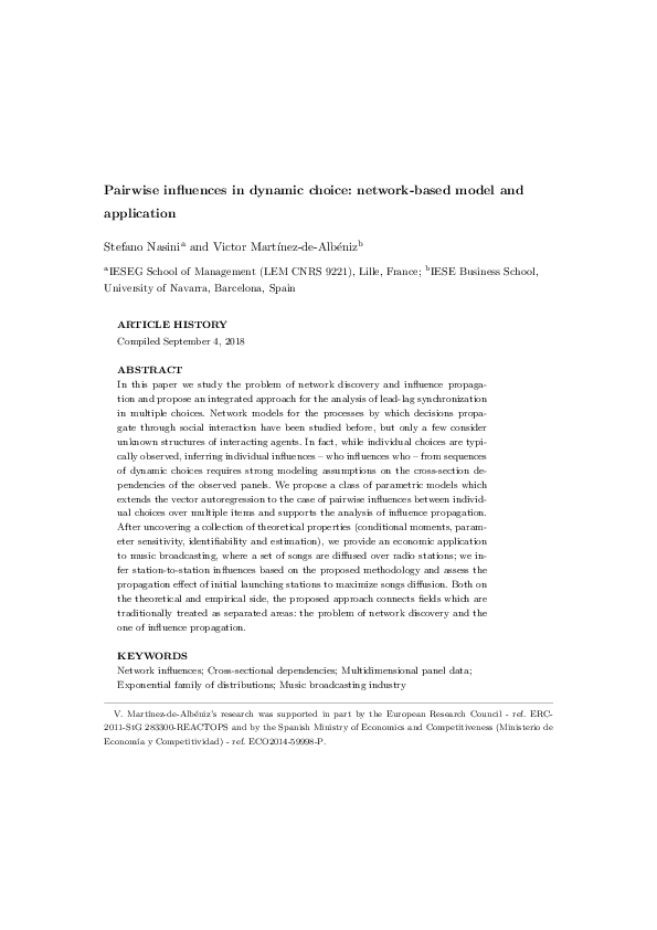 (PDF) Pairwise influences in dynamic choice: network-based model and ...