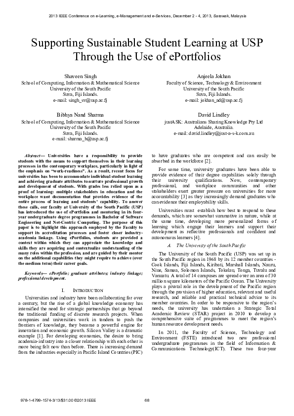(PDF) Supporting sustainable student learning at USP through the use of ...