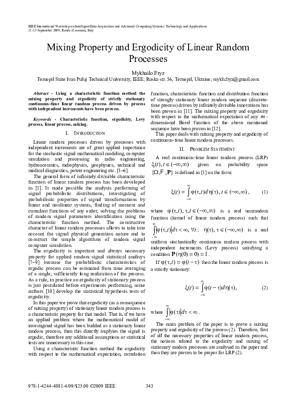 Pdf Mixing Property And Ergodicity Of Linear Random Processes