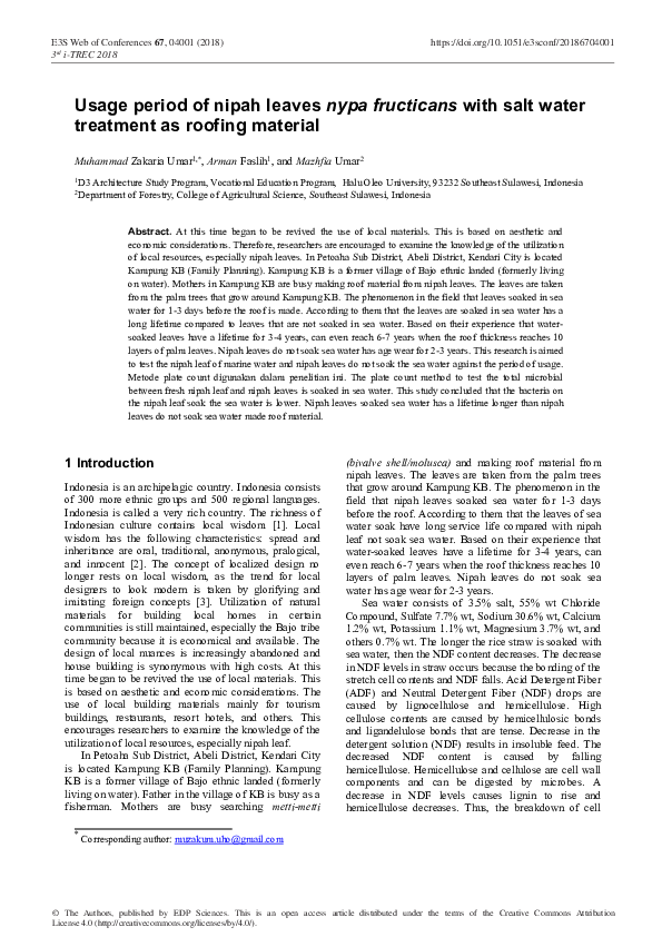 (PDF) Usage period of nipah leaves nypa fructicans with salt water ...