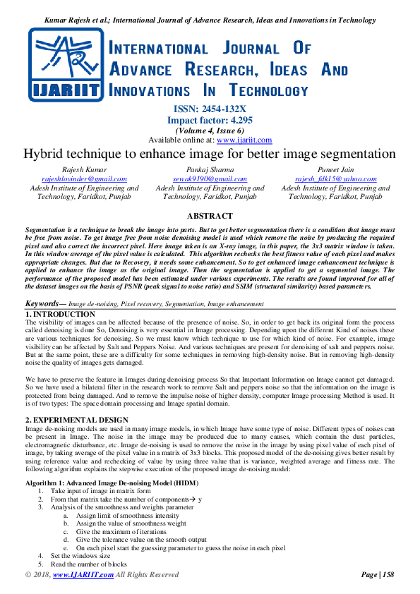(PDF) Hybrid technique to enhance image for better image segmentation