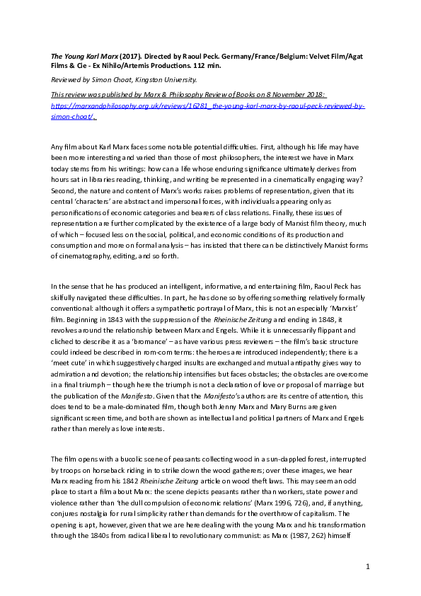 (DOC) Review of Raoul Peck's 'The Young Karl Marx'