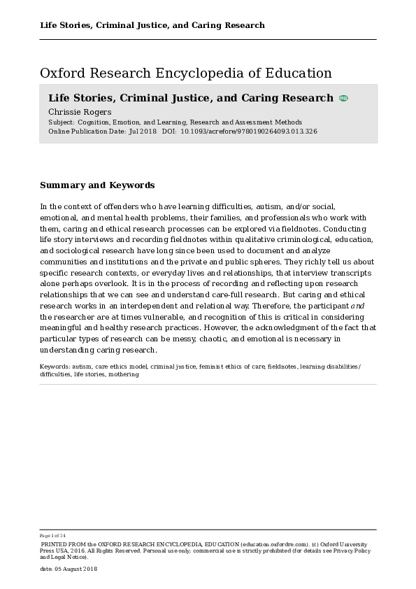 (PDF) Life Stories, Criminal Justice and Caring Research