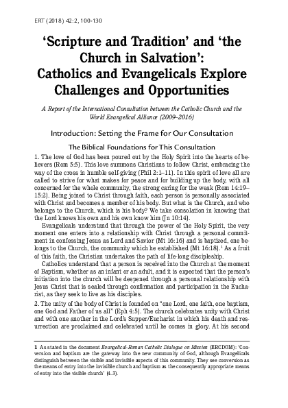 (PDF) The WEA and the Vatican, 'Scripture and Tradition' and the ...