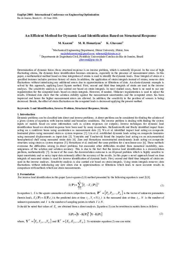 Pdf An Efficient Method For Dynamic Load Identification Based On Structural Response