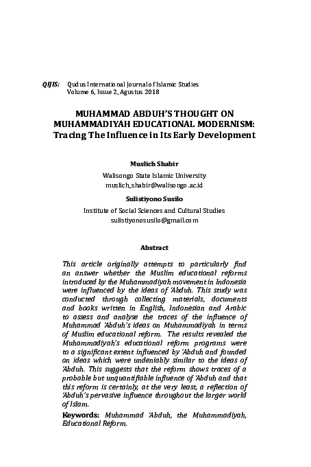 (PDF) Muhammad Abduh’s Thought on Muhammadiyah Educational Modernism ...