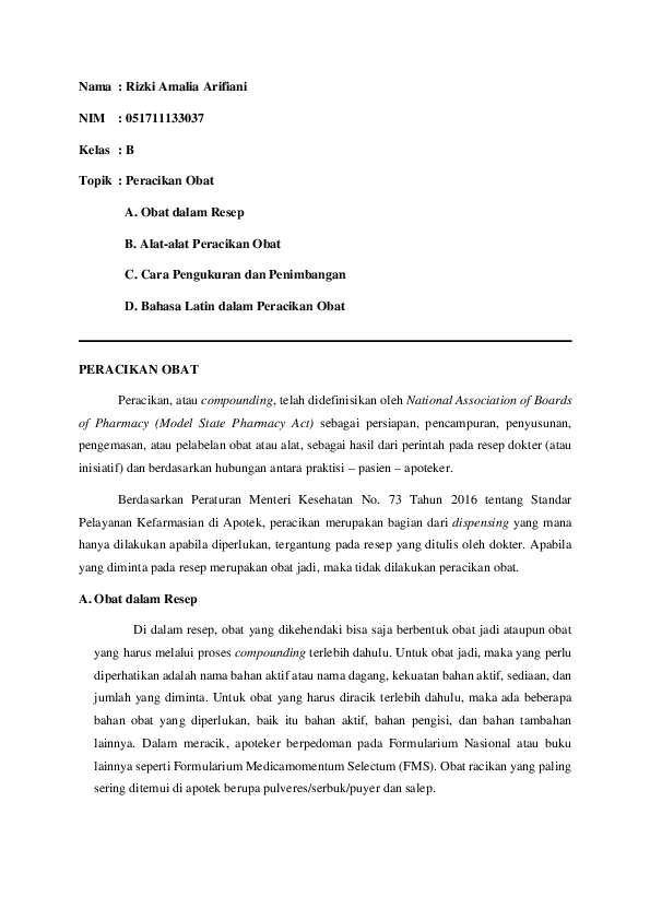 (DOC) Tugas Preskripsi: Peracikan Obat