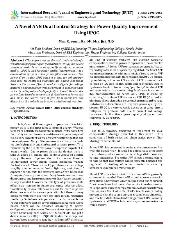(PDF) IRJET-A Novel ANN Dual Control Strategy for Power Quality ...