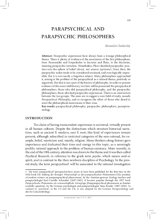 (PDF) Parapsychical and parapsychic philosophers | Alexandre Zaslavsky ...