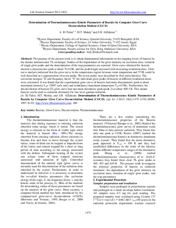 (PDF) Determination of Thermoluminescence Kinetic Parameters of Bauxite by Computer Glow Curve ...