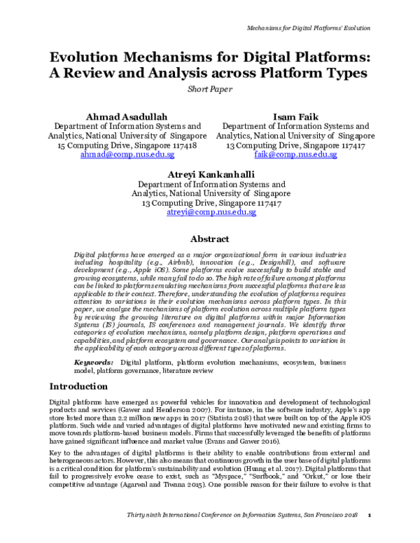 (PDF) Evolution Mechanisms for Digital Platforms: A Review and Analysis ...