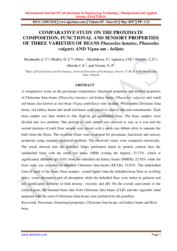 (PDF) COMPARATIVE STUDY ON THE PROXIMATE COMPOSITION, FUNCTIONAL AND SENSORY PROPERTIES OF THREE ...