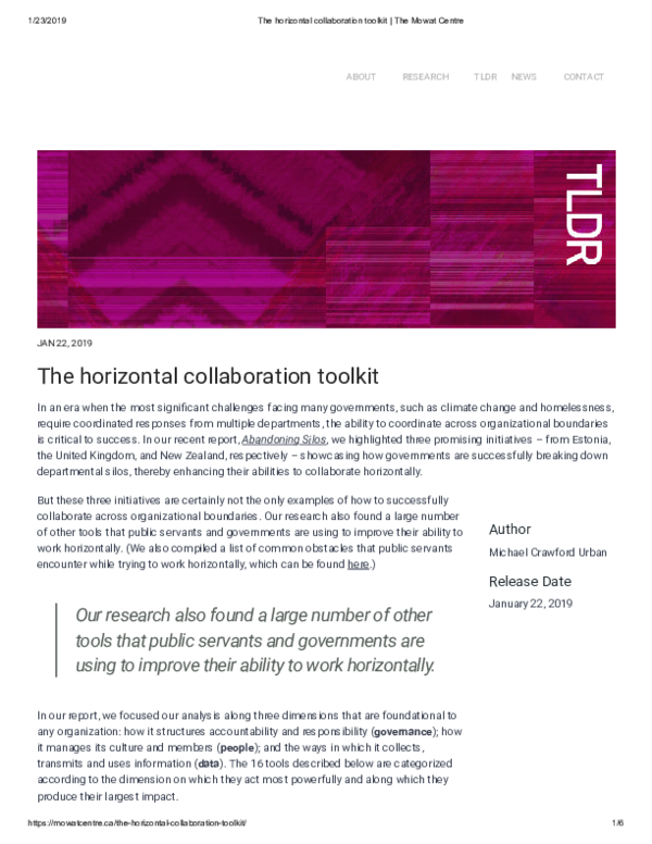 (PDF) The horizontal collaboration toolkit