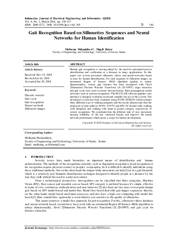 Pdf Gait Recognition Based On Silhouettes Sequences And Neural Networks For Human