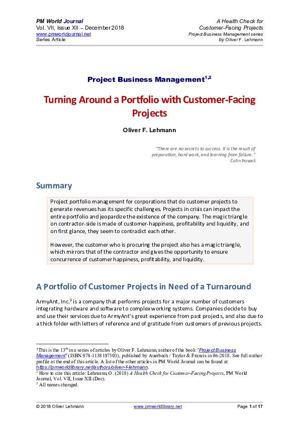 (PDF) Turning Around a Portfolio with Customer-Facing Projects
