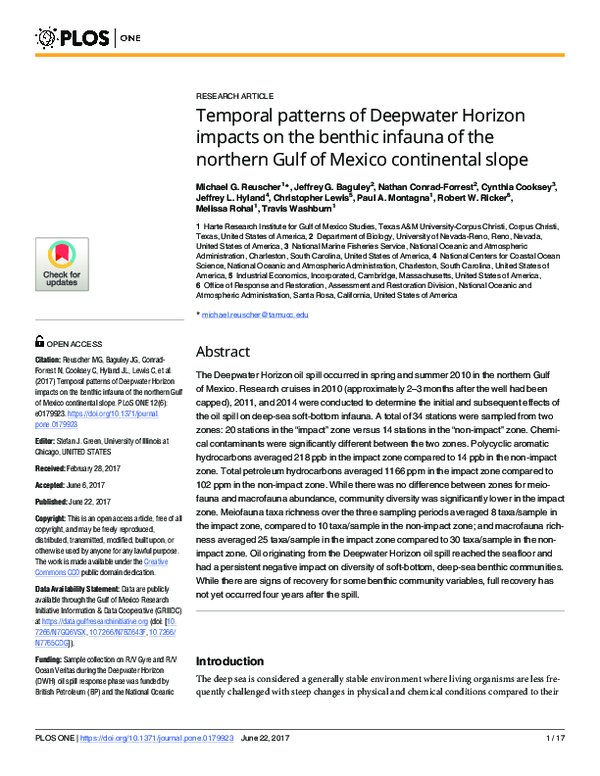 (PDF) Temporal patterns of Deepwater Horizon impacts on the benthic ...
