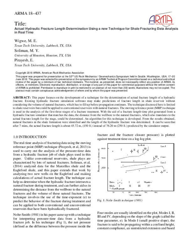 Pdf Actual Hydraulic Fracture Length Determination Using A New