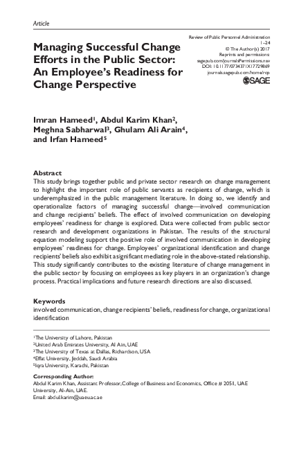 (PDF) Managing Successful Change Efforts in the Public Sector: An ...