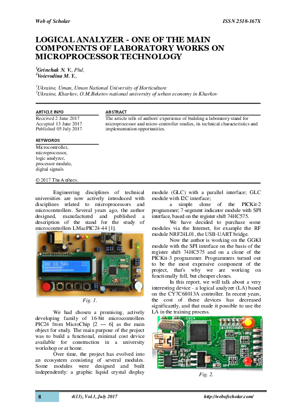 (PDF) LOGICAL ANALYZER - ONE OF THE MAIN COMPONENTS OF LABORATORY WORKS ON MICROPROCESSOR TECHNOLOGY