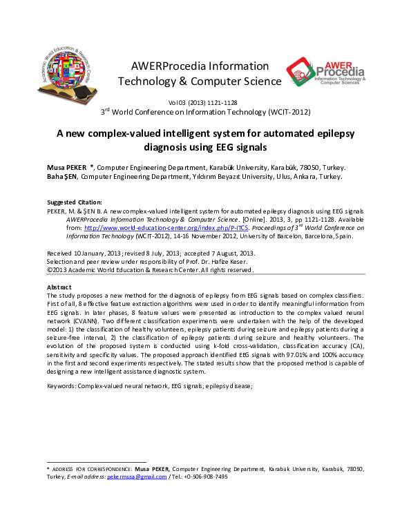 Pdf A New Complex Valued Intelligent System For Automated Epilepsy Diagnosis Using Eeg Signals