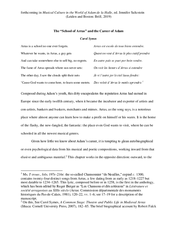 (PDF) Symes, The School of Arras and Career of Adam - CIRCULATING.pdf