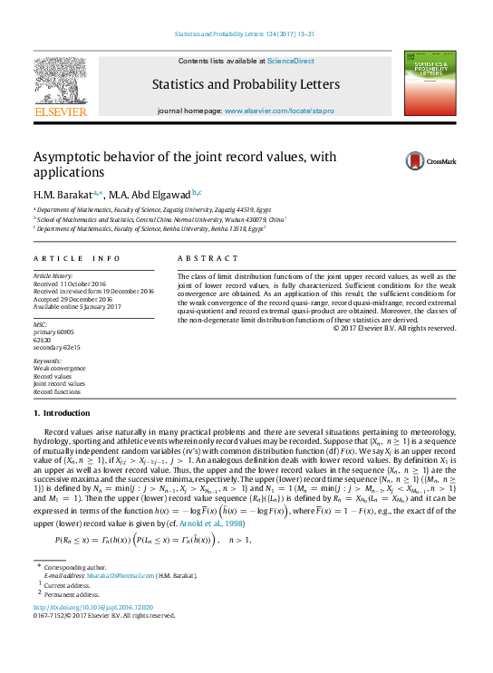 (PDF) Asymptotic behavior of the joint record values, with applications