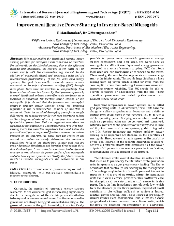 (PDF) IRJET-Improvement Reactive Power Sharing in Inverter-Based Microgrids