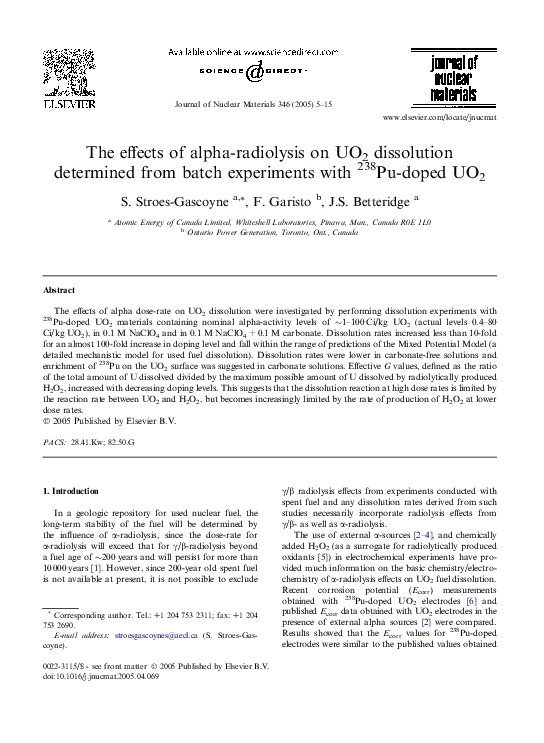 (PDF) The effects of alpha-radiolysis on UO2 dissolution determined ...
