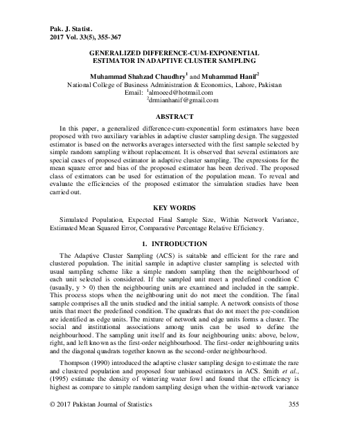 Pdf Generalized Difference Cum Exponential Estimator In Adaptive