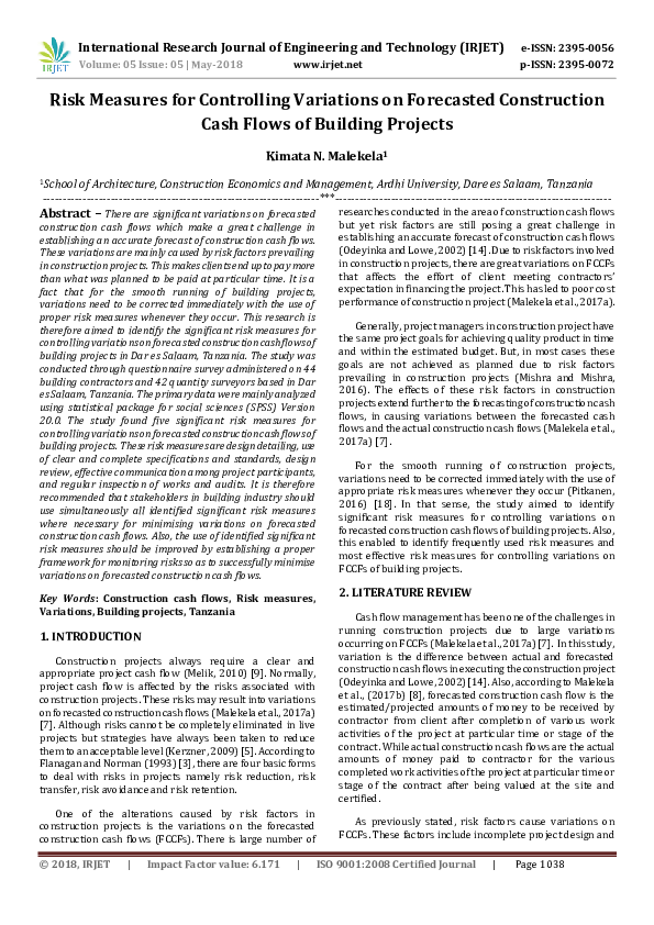 Pdf Controlling Variations In Construction Cash Flow