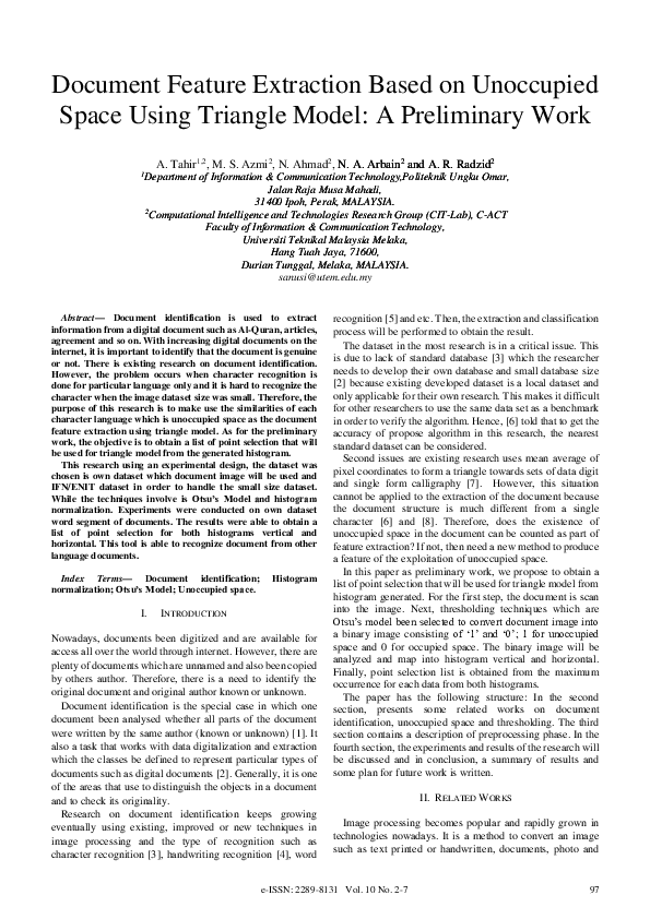 (PDF) Document Feature Extraction Based on Unoccupied Space Using Triangle Model: A Preliminary Work
