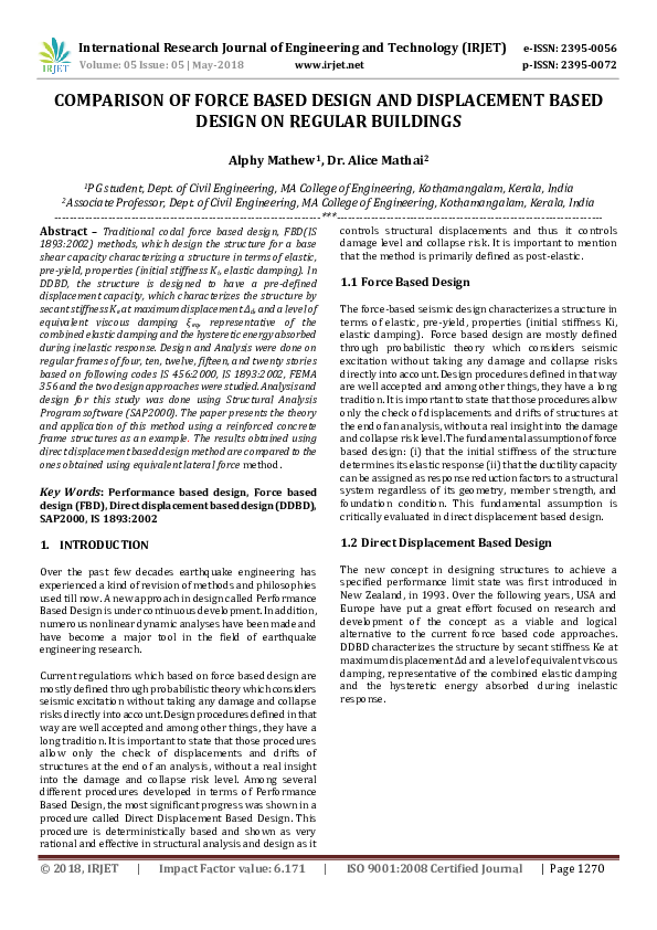 (PDF) IRJET-Comparison of Force Based Design and Displacement based Design on Regular Buildings