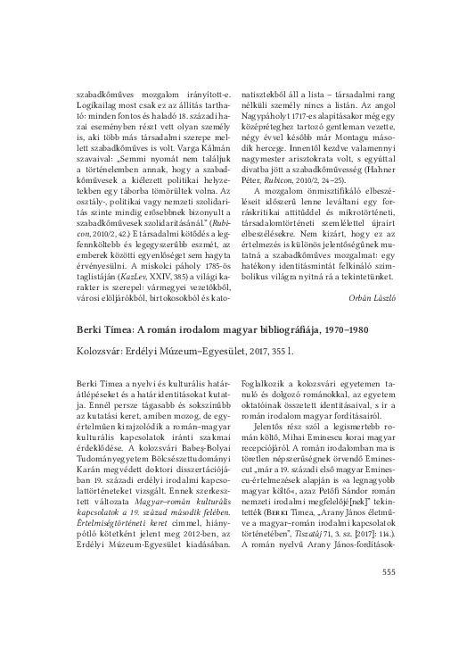 (PDF) Berki Tímea: A román irodalom magyar bibliográfiája, 1970–1980 (recenzió)